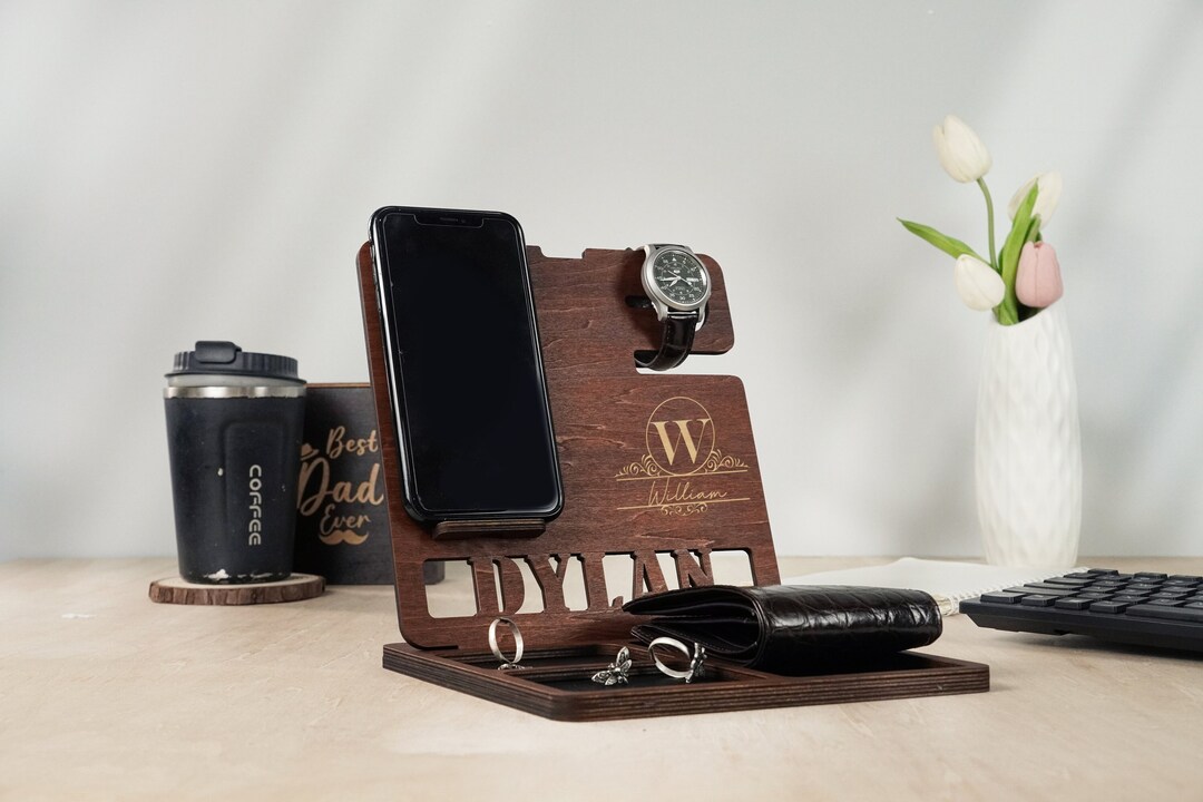 Wood Desk Organizer, Personalized Desk Organizer and iPhone Stand ...