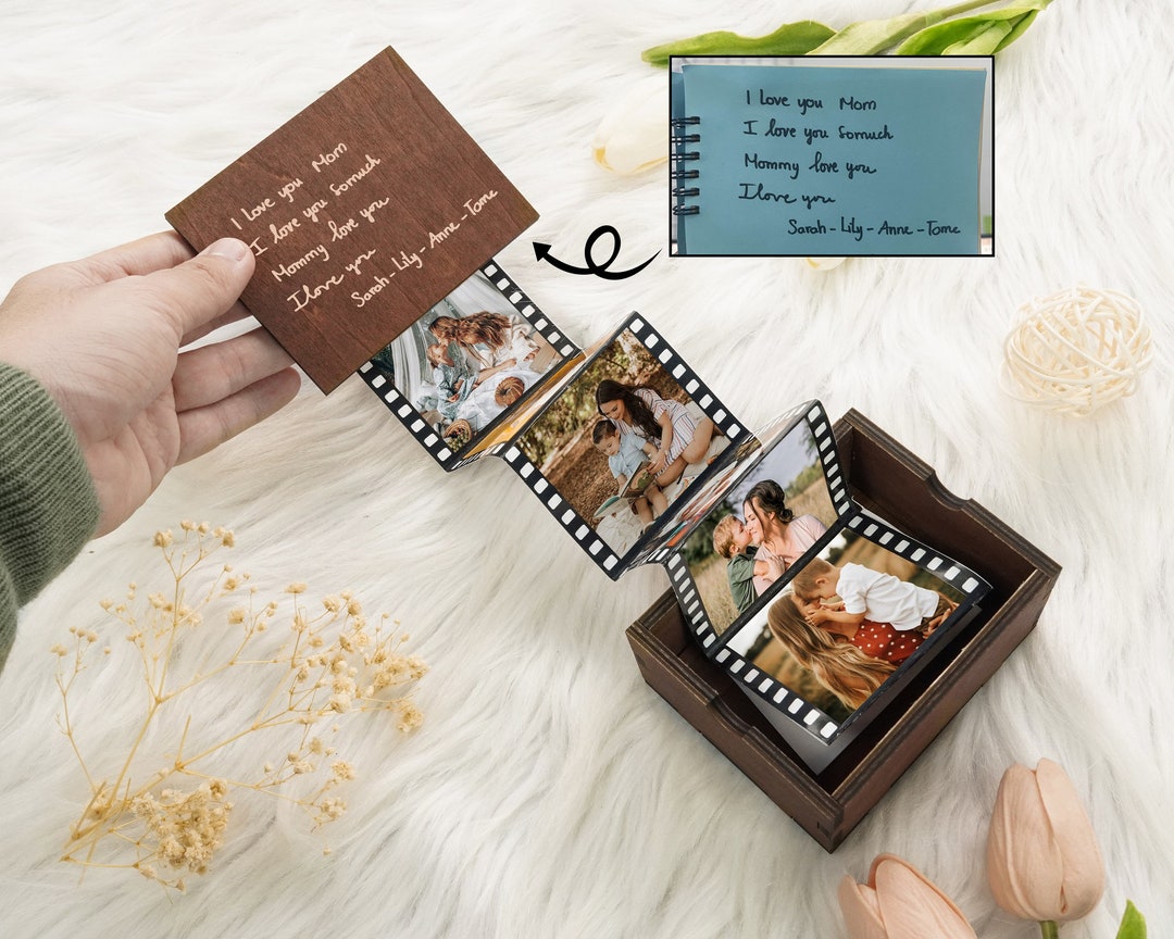 Custom Engraved Wooden Photo Box, Memory Collection Box, Walnut Pull up ...