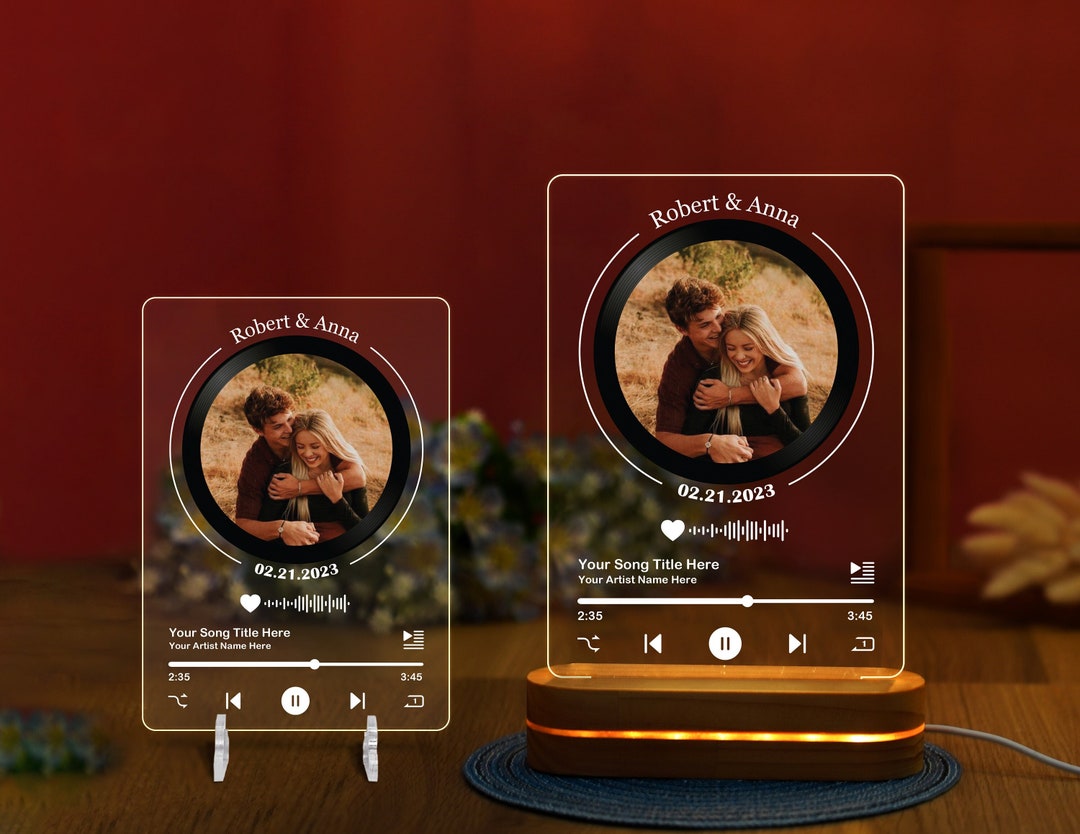 Personalized Music Plaque With Stand, Custom Picture Frames, Song Plaque Custom, Custom LED ...