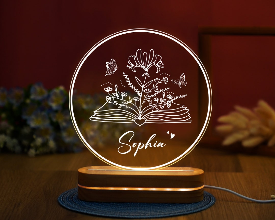 Personalized Birth Month Flower Night Light, Boho LED Light, Custom ...