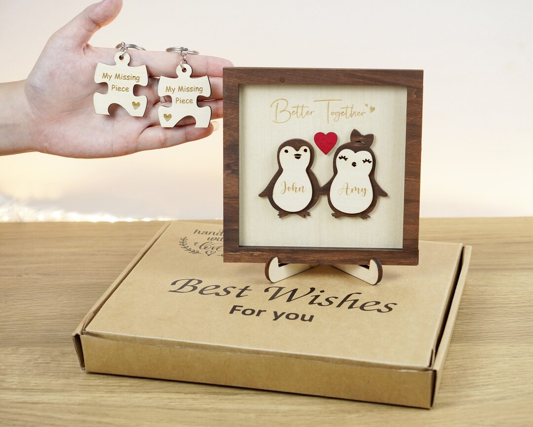 Personalized Penguin Couple Wooden Frame, Couples Sign Cute, Better ...