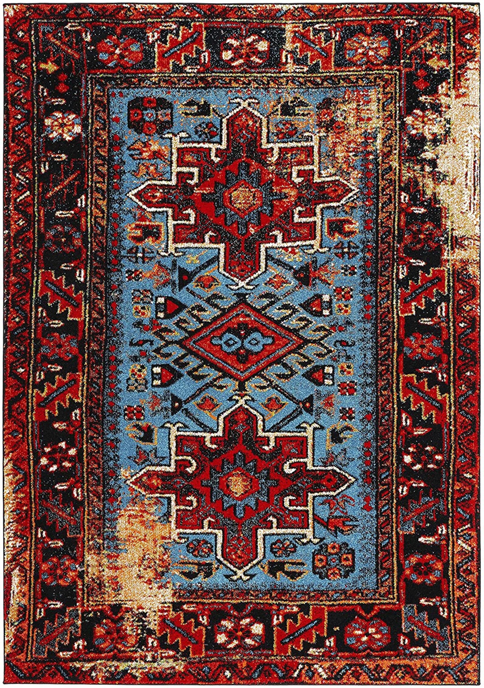 Antiqued Oriental Red and Light Blue Area Rug Bohemian Rug | Etsy