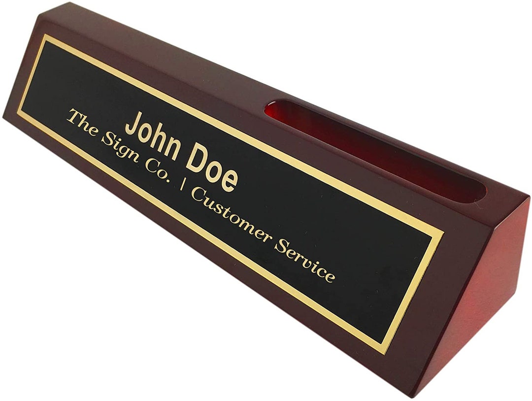 Personalized Business Engraved Desk Name Plate With Card Holder ...