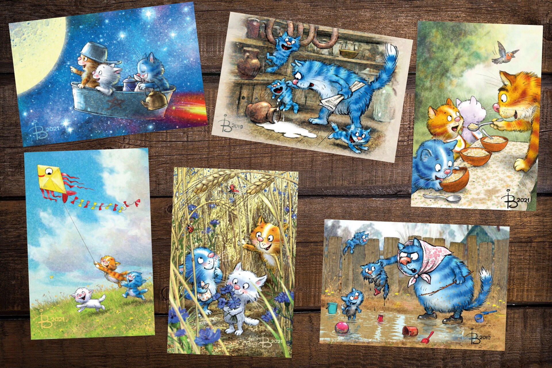 Stationery Postcards Blue Cats lifestyle postcards Postsl card with ...