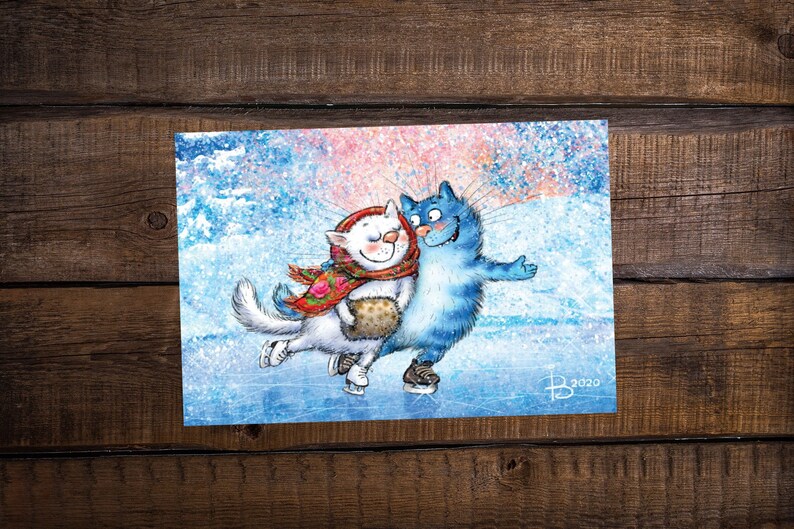 Stationery Postcards Blue Cats lifestyle postcards Postsl card with ...