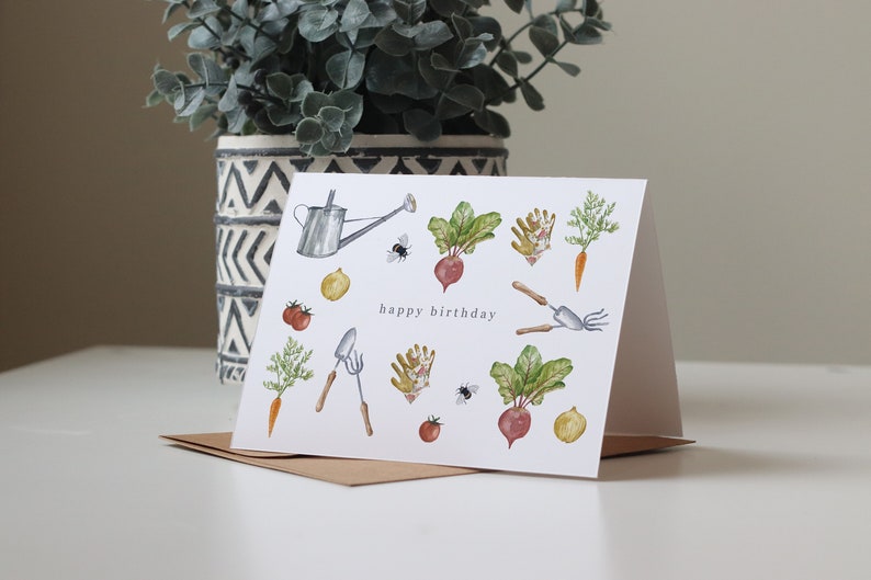 Watercolor Birthday Card: Handmade Gardening Theme - Etsy