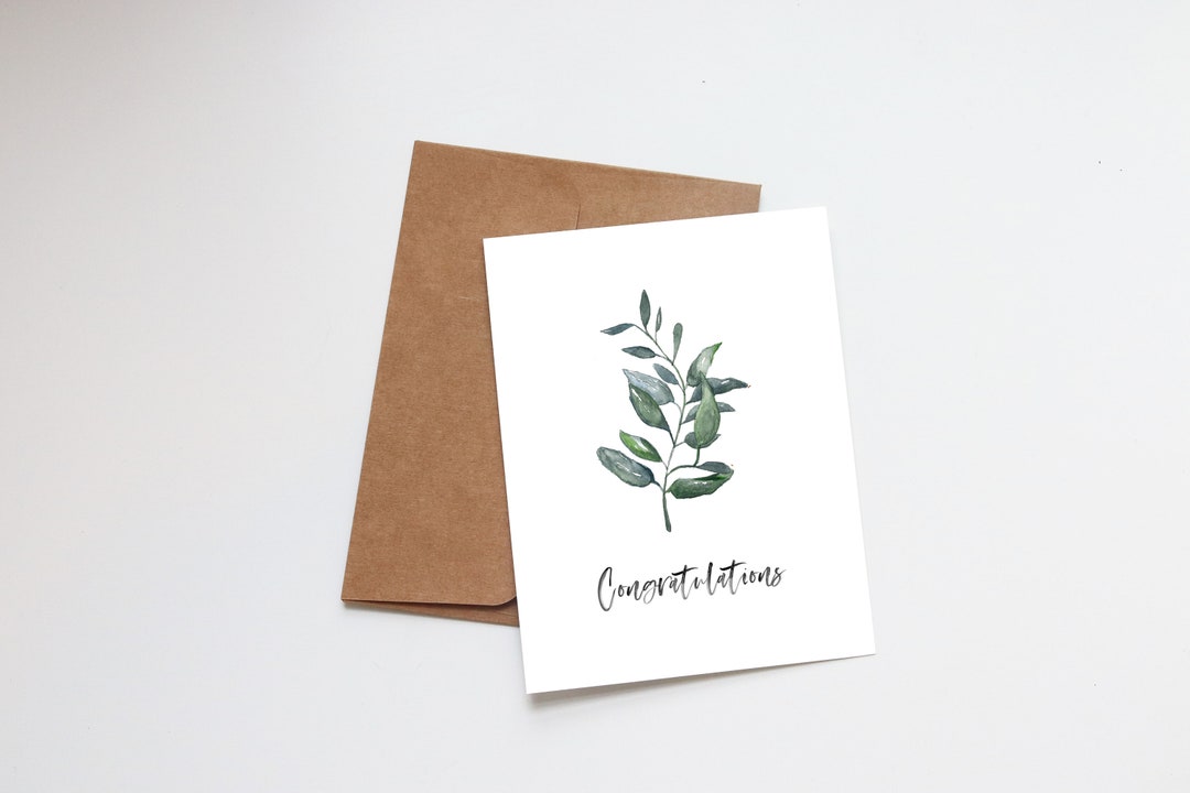 Elegant Congratulations Card Featuring Watercolor Greenery - Etsy