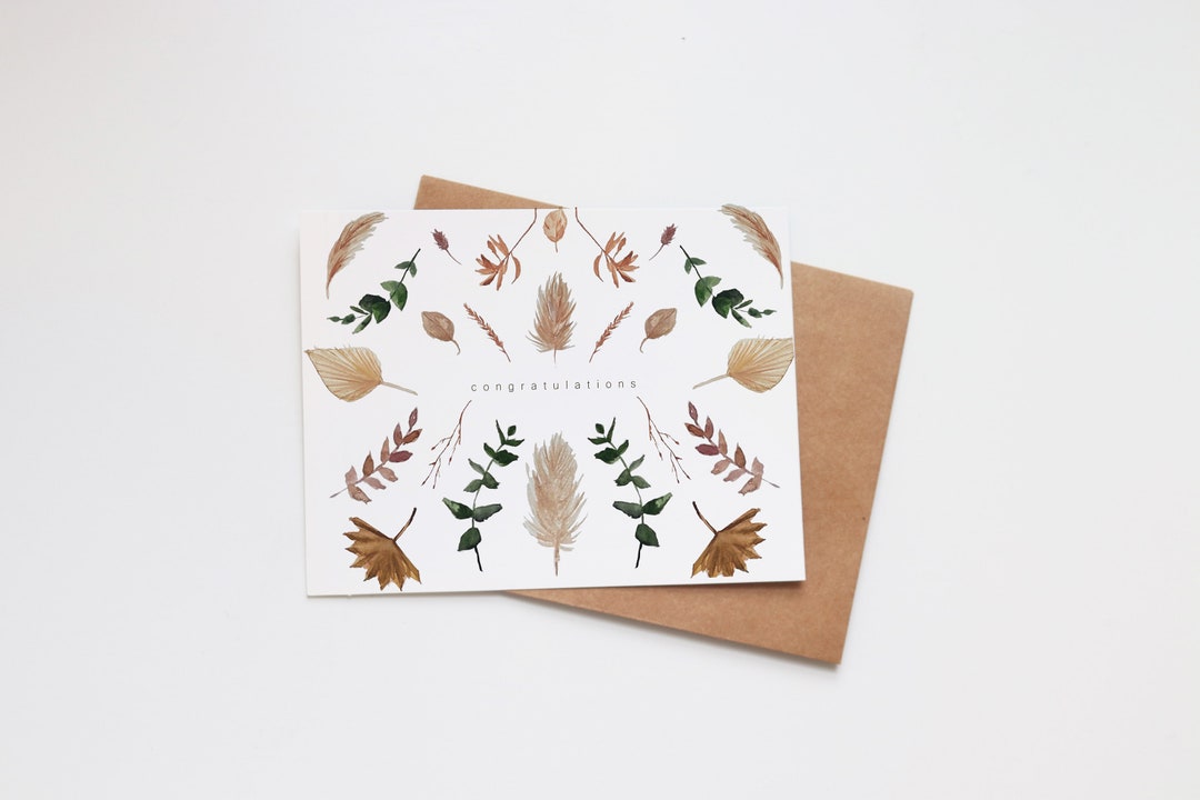 Congratulations Greeting Card | Watercolour Boho Card | Dried Florals ...