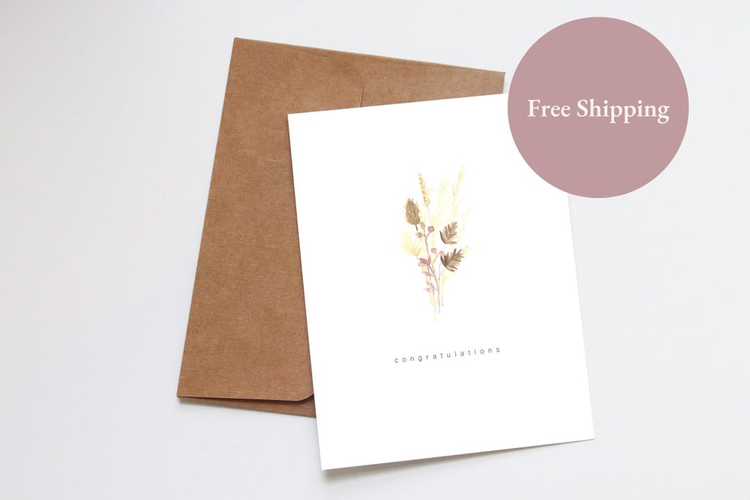Watercolor Congratulations Card: Boho Floral Pampas Grass Design - Etsy