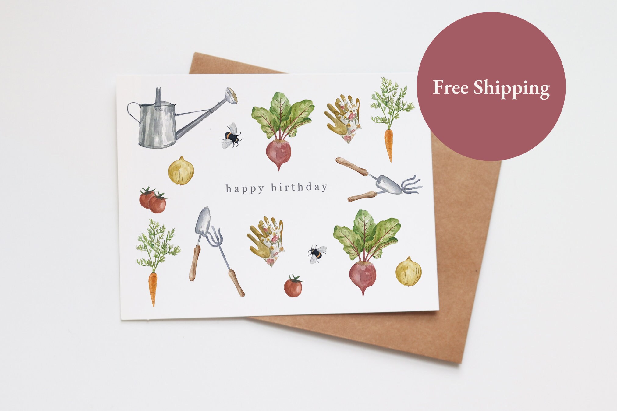 Watercolor Birthday Card: Handmade Gardening Theme - Etsy