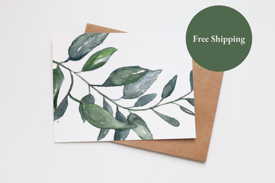 Blank Watercolor Leaf Note Cards | Blank Botanical Greeting Card ...