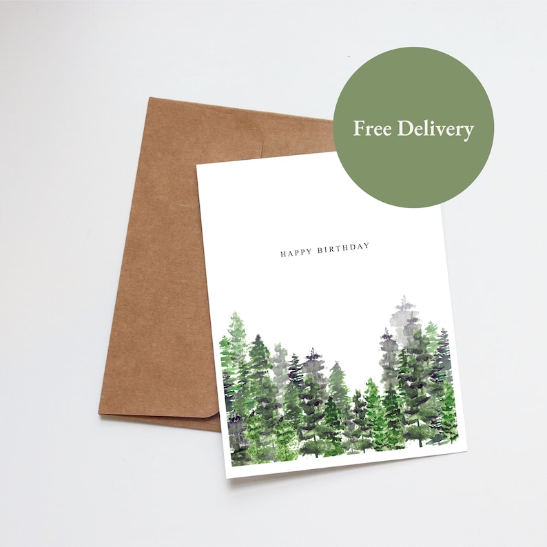 Watercolor Forest Birthday Card: Handmade Nature Greeting - Etsy