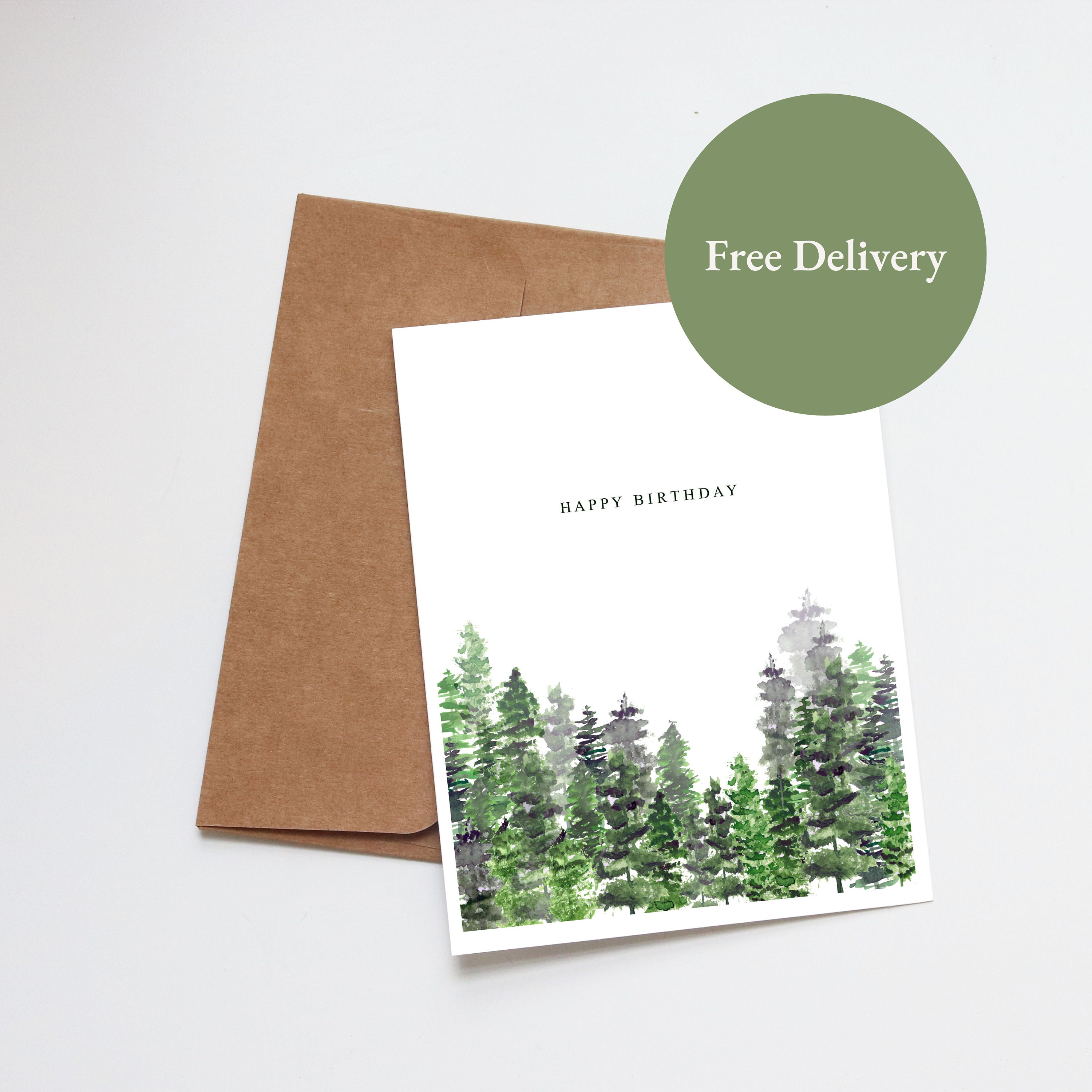 Watercolor Forest Birthday Card: Handmade Nature Greeting - Etsy