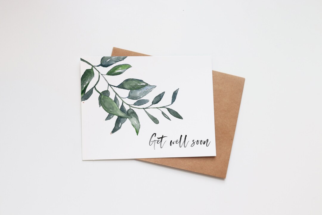Get Well Soon Watercolor Greeting Card | Blank Note Card | Botanical ...