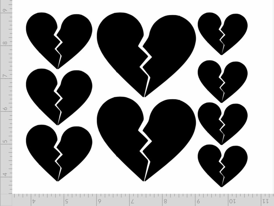 9Pk Broken Heart Decals | Etsy