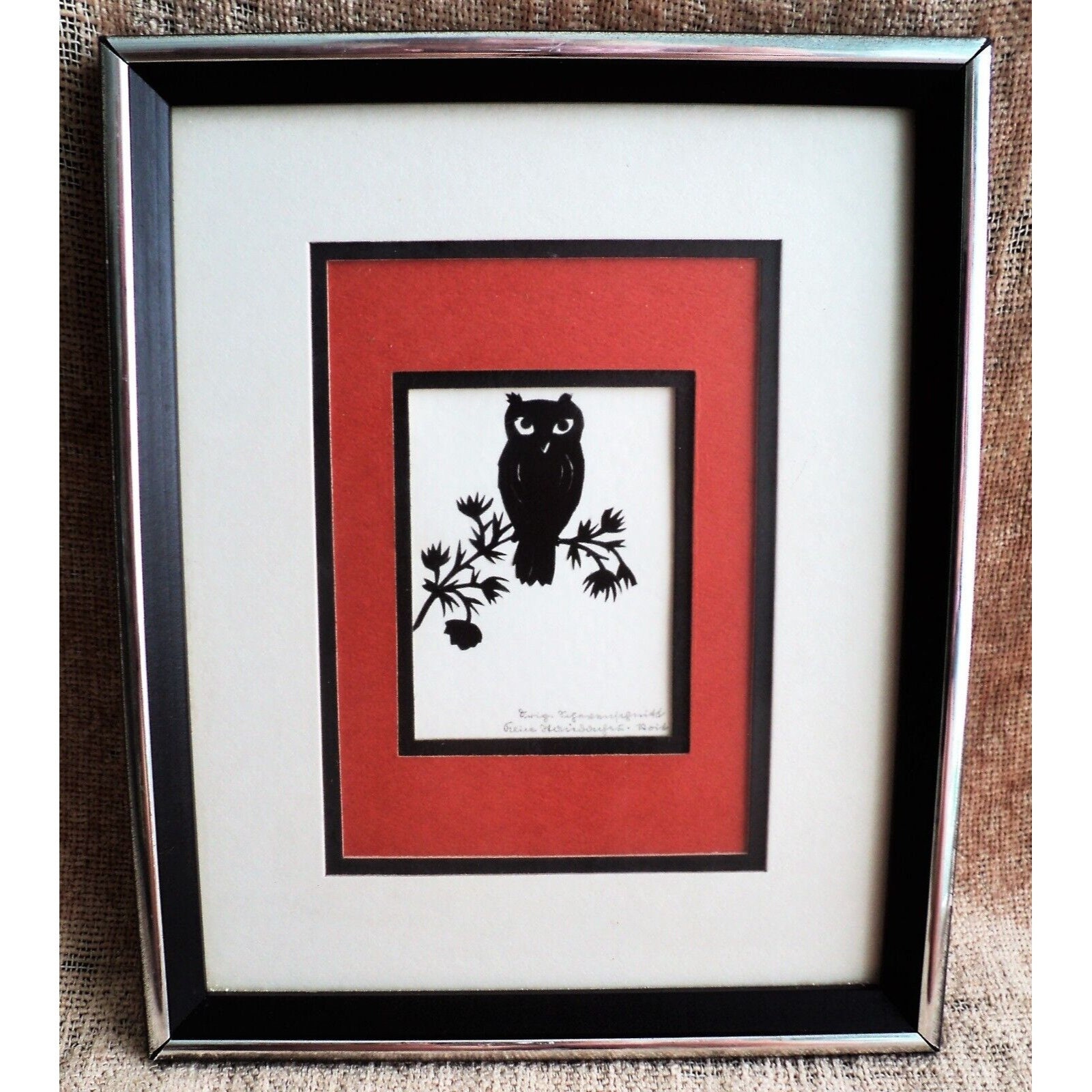 Vintage Scherenschnitte Paper Scissor Art OWL on BRANCH Framed Signed ...