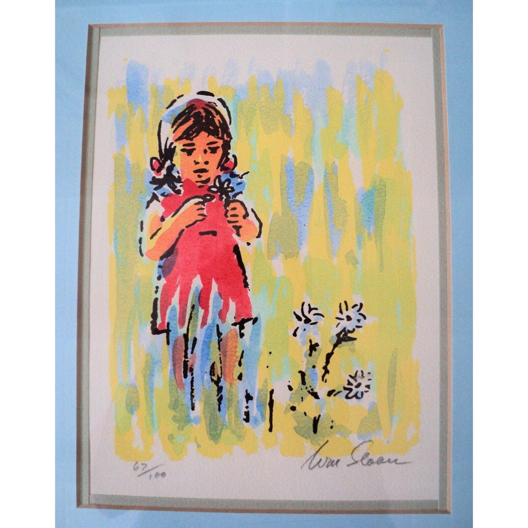 WILLIAM SLOAN Original LITHOGRAPH Girl With Daisies Signed Numbered ...