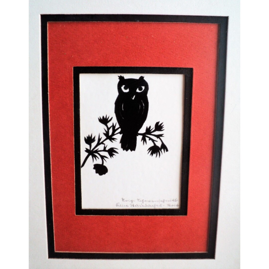 Vintage Scherenschnitte Paper Scissor Art OWL on BRANCH Framed Signed ...