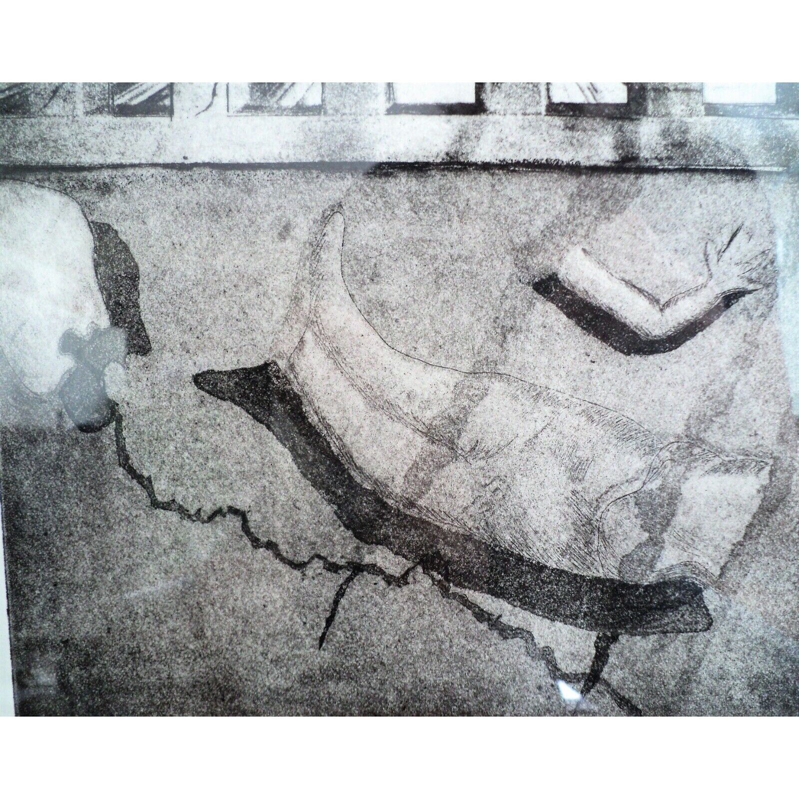 1977 Original Framed ETCHING "the Cry" SURREALISM Mystery Artist SIGNED ...