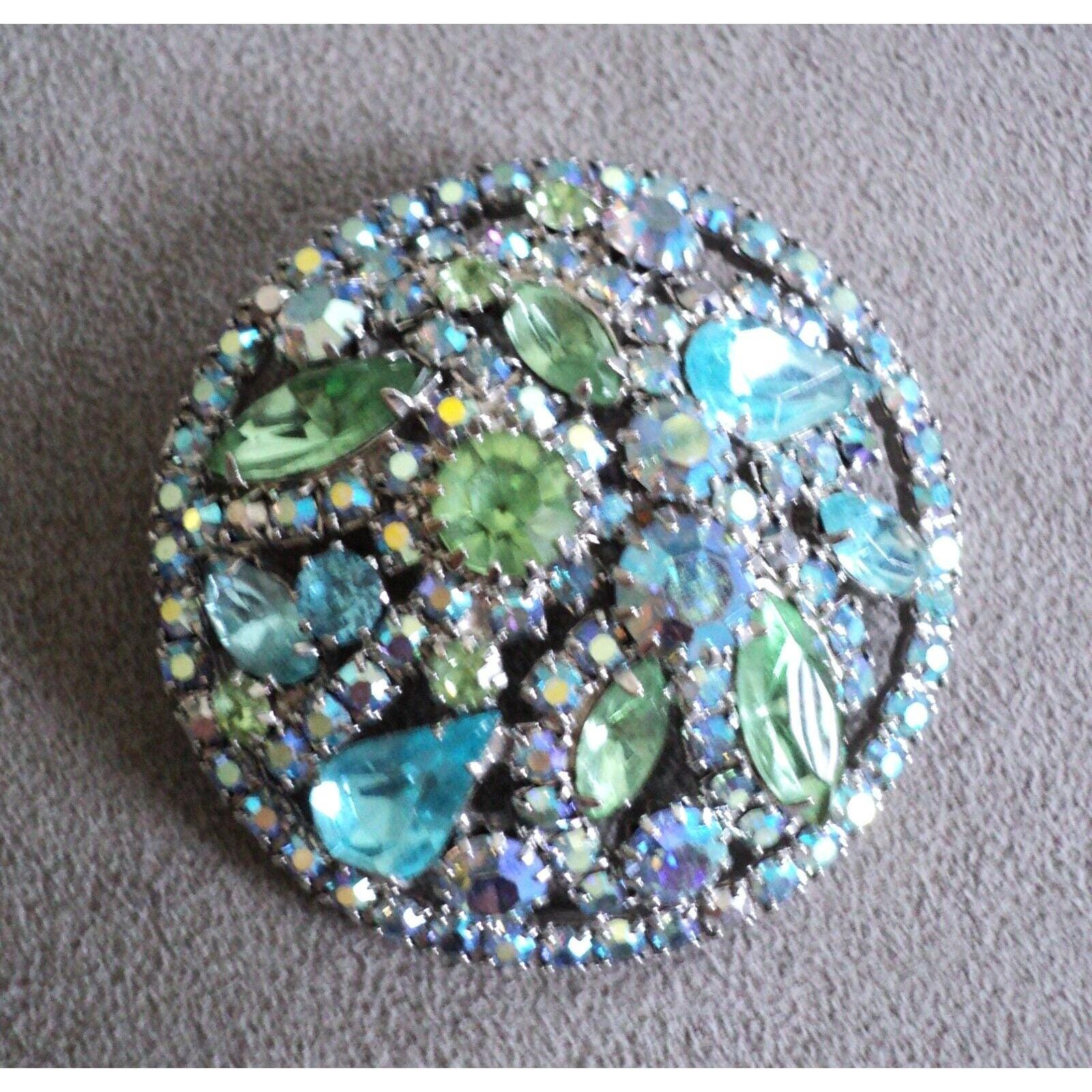 Vintage WEISS Rhinestone DOME BROOCH Aqua Green Blue 2 Spectacular - Etsy