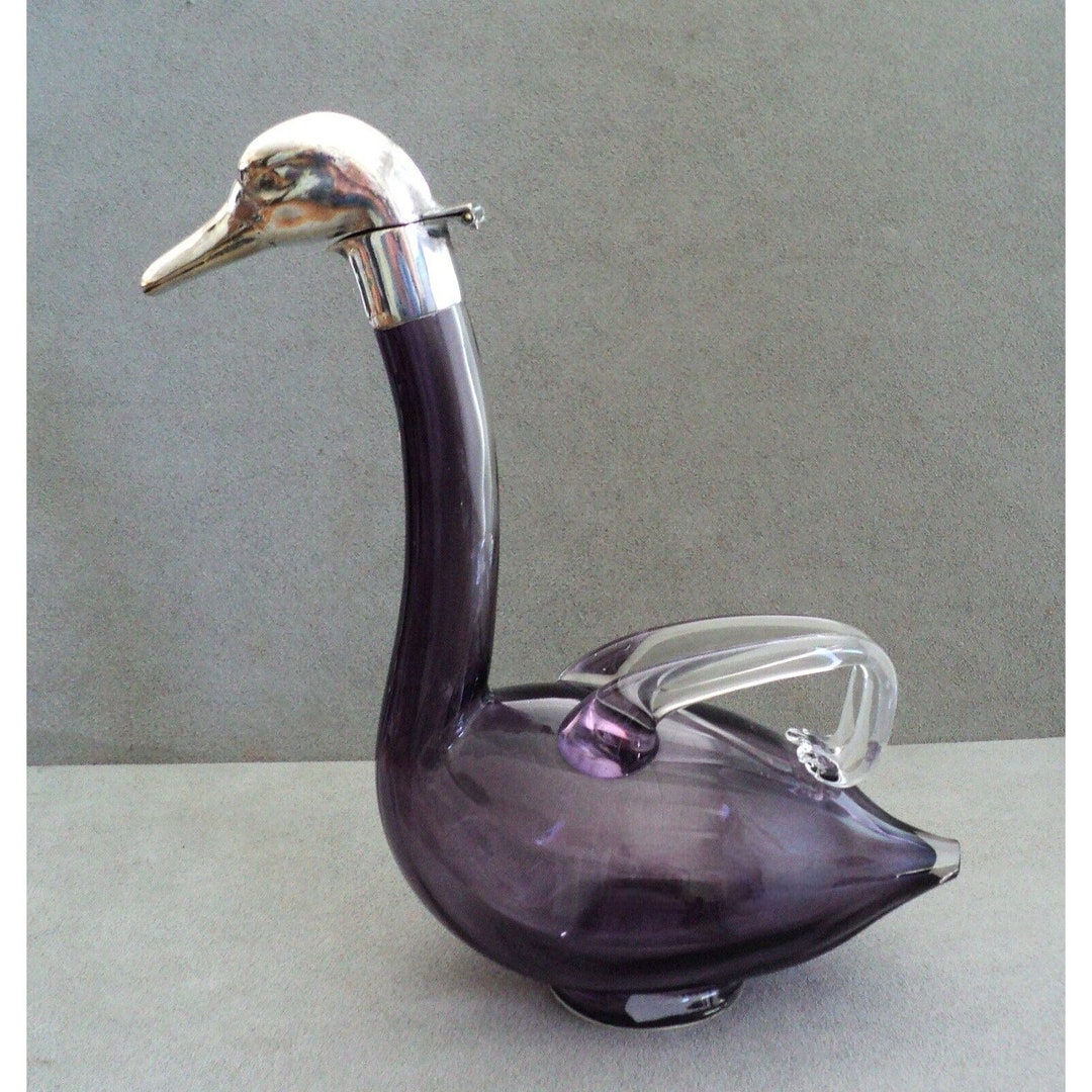 Art Deco Karel Karl PALDA Purple Blown Glass & Silver Head SWAN ...