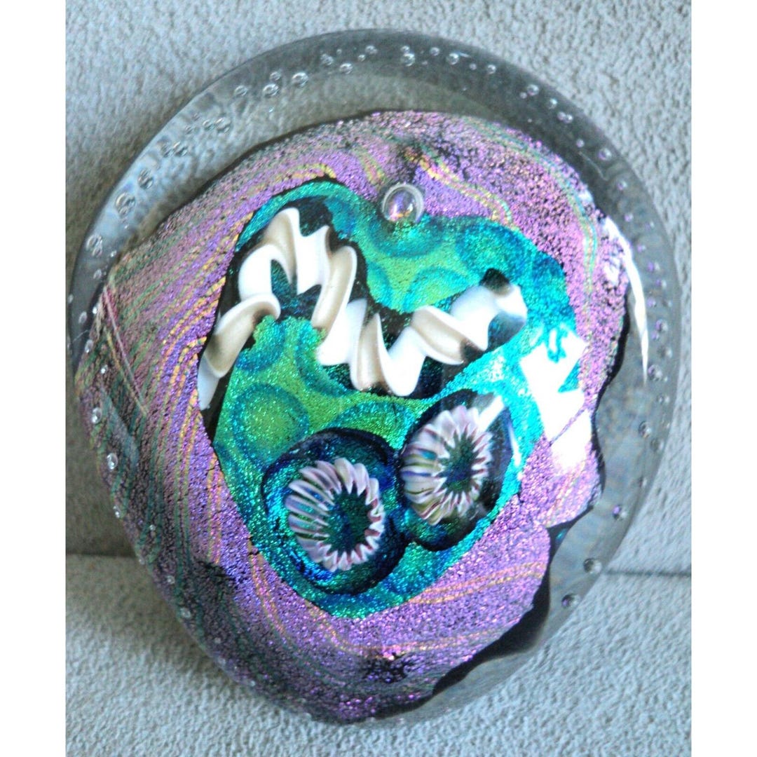 Vintage Signed Studio ART Glass PAPERWEIGHT by Randy STRONG Purple Teal ...