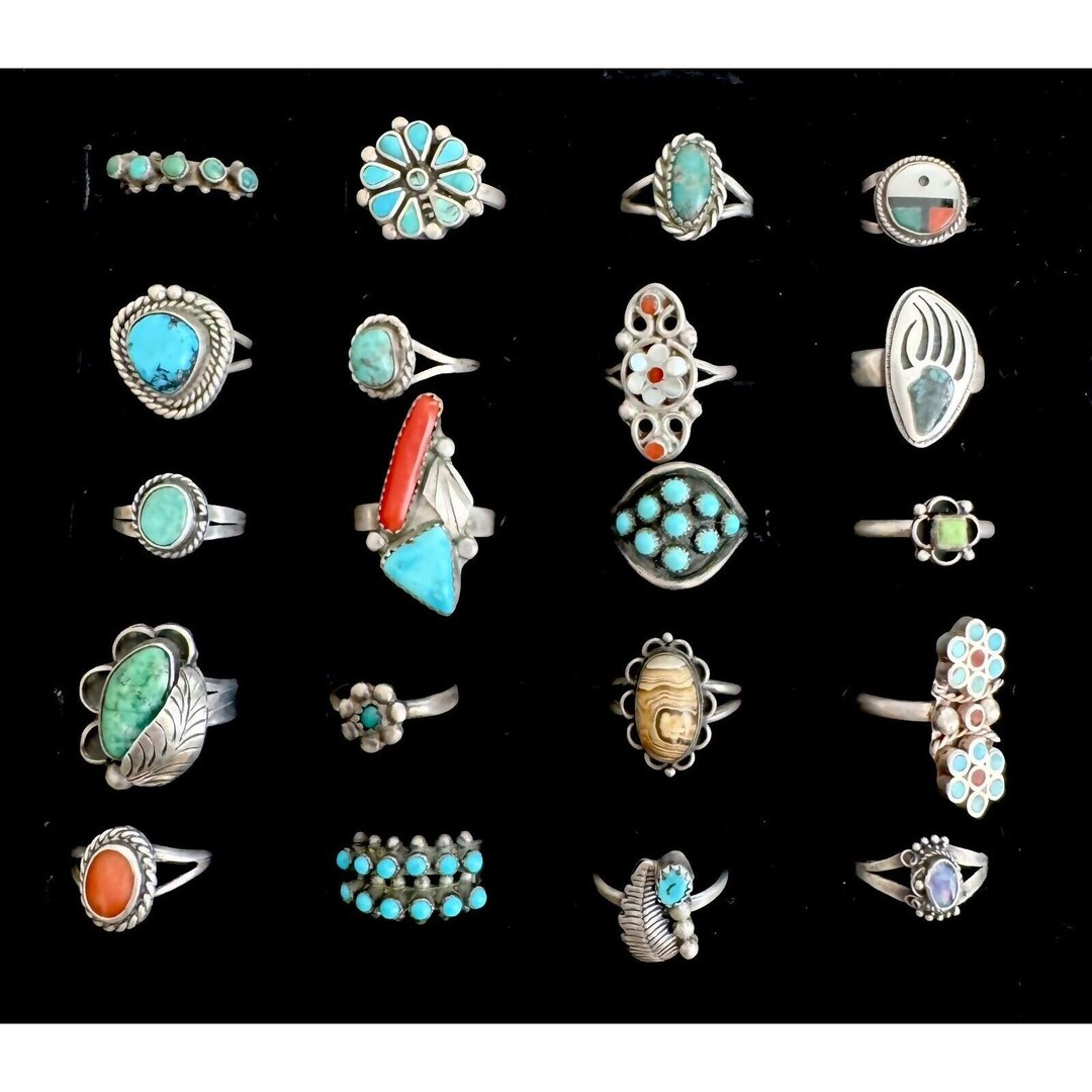 20 Vintage Native American NAVAJO Zuni HOPI Sterling Gemstone RINGS ...