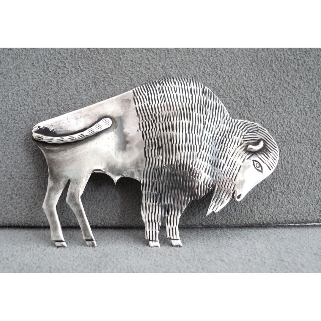 Vtg Signed STERLING Silver Large BUFFALO BROOCH Dennis Ramone San ...