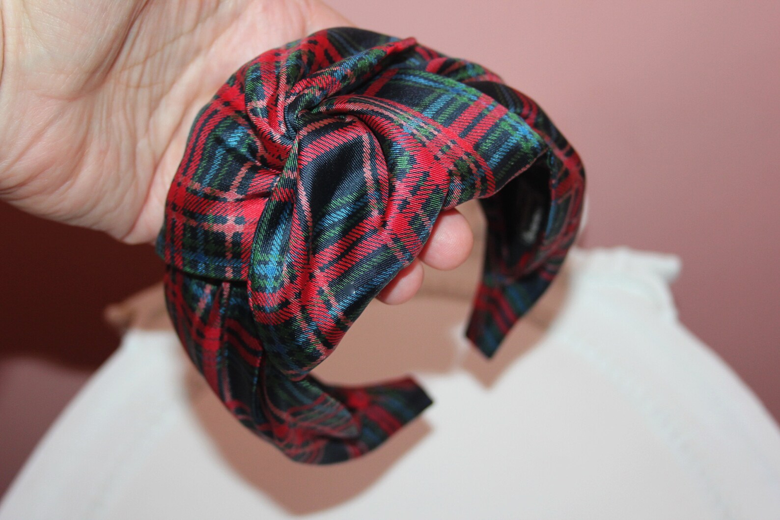 Knotted headband Tartan poly silk turban Retro Red & Green | Etsy