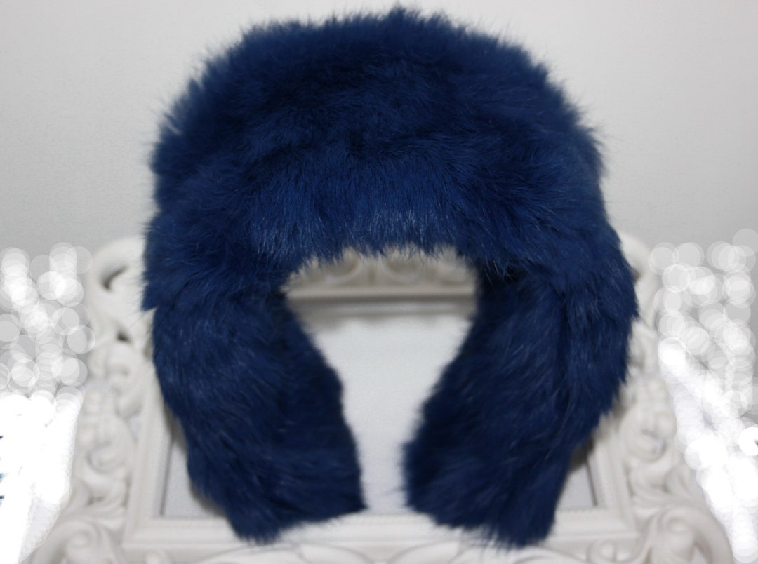 Dark Blue Rabbit Fur Earmuff Comfy Ear Warmer Fluffy Headband Turban ...