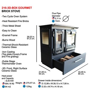 216 3D BOX Gourmet Fireplace Stove for Farmhouses and Tiny Houses, Cast ...
