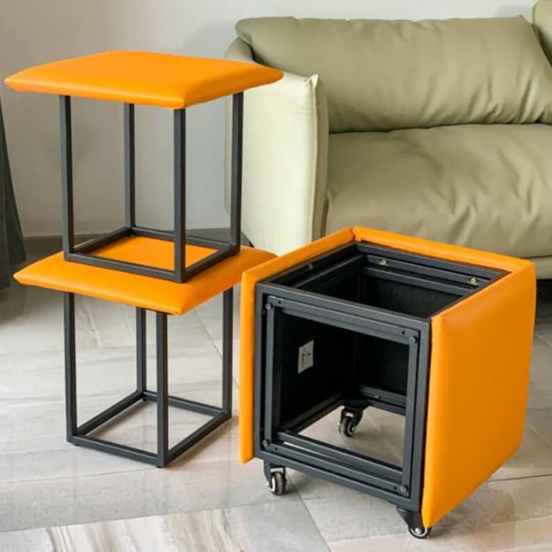 Build Plans 5 in 1 Nesting Cube Chair, Leather Square Stool Bench With ...