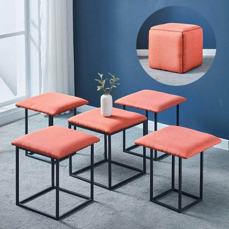 Build Plans 5 in 1 Nesting Cube Chair, Leather Square Stool Bench With ...