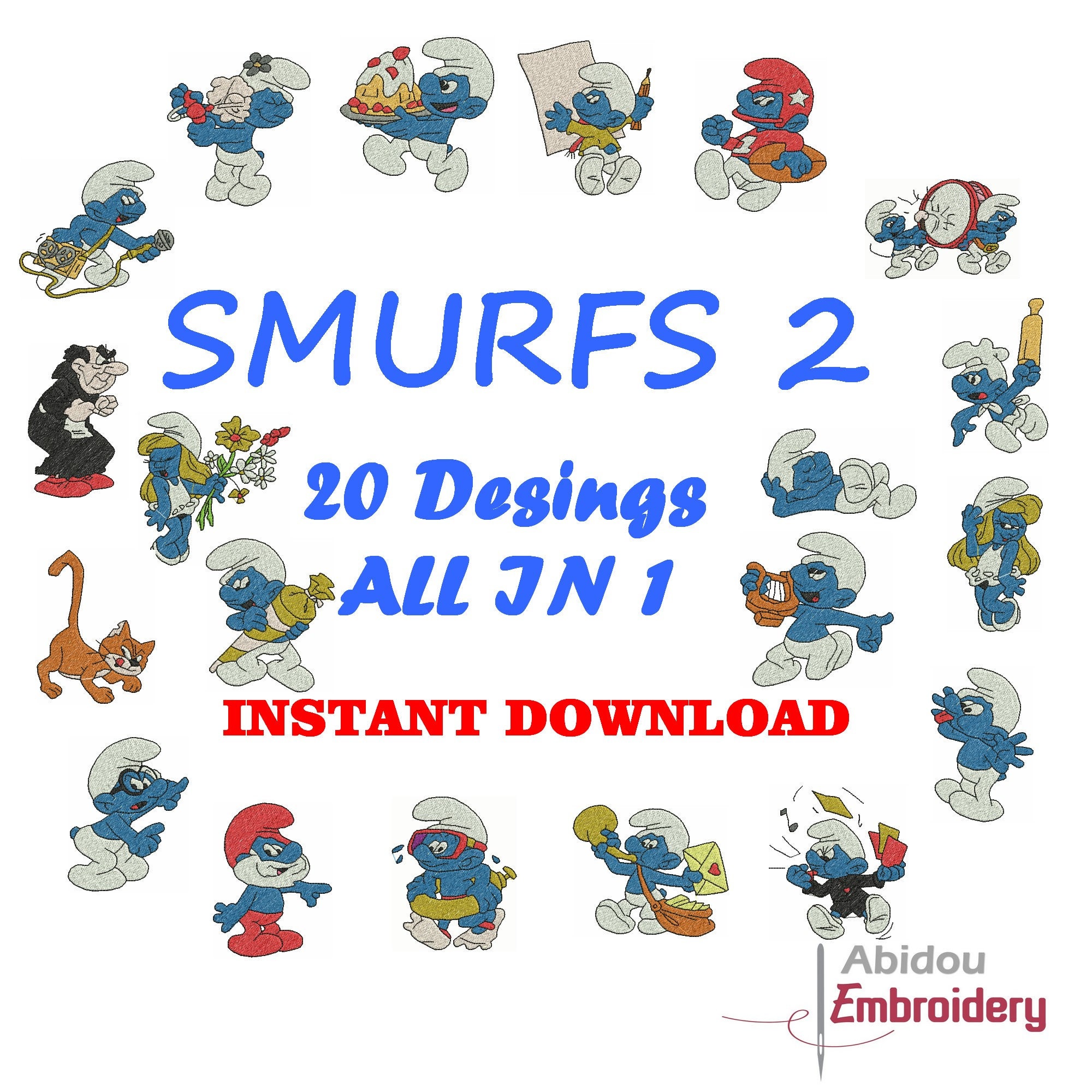 Smurf Machine Embroidery Files, 20 Designs, Smurf Embroidery Pattern ...