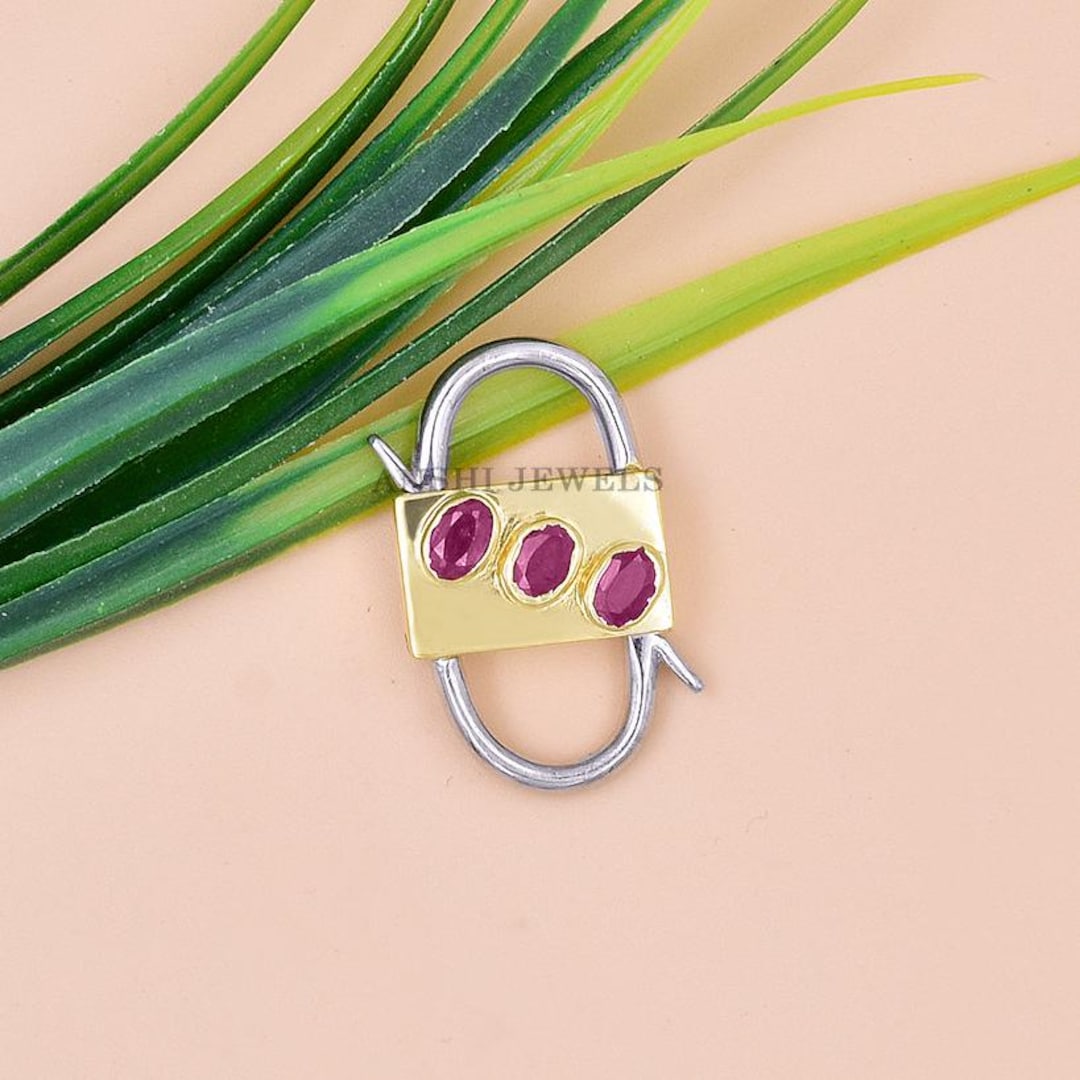 Handmade Sterling Silver Padlock Pendant, 14K Gold Plated, Pink Topaz ...