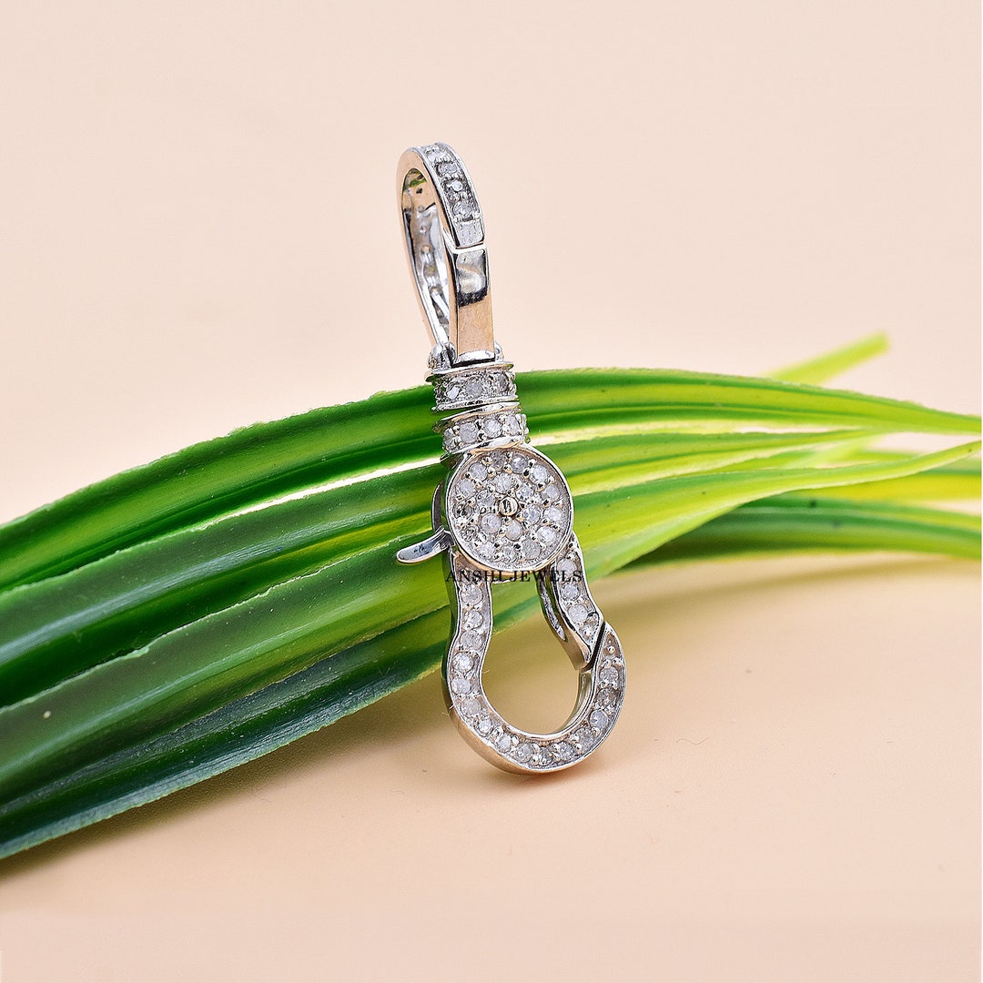 14K White Gold Single Cut Diamond Clicker Lock, Designer Woman Jewelry ...