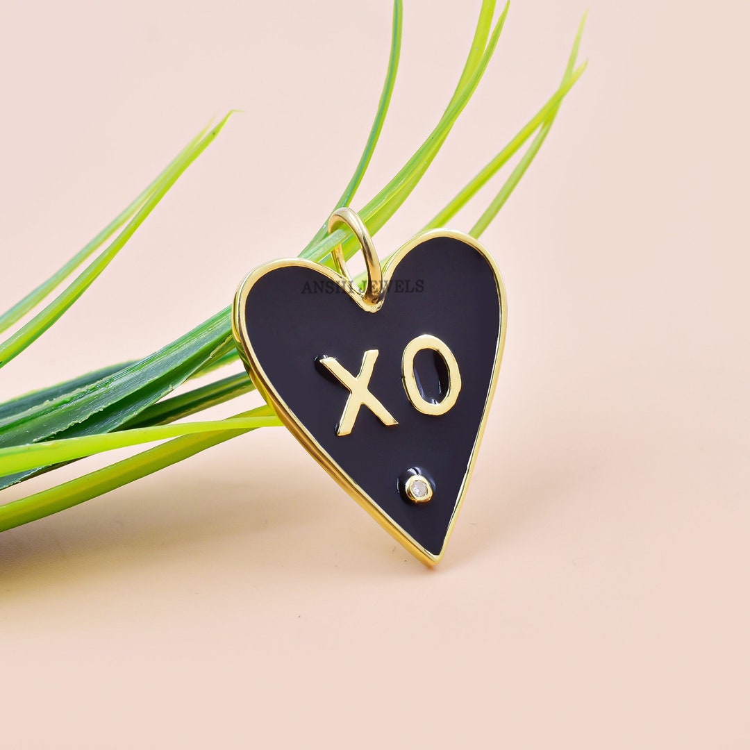 XO Letter Heart Charm, Diamond Heart Charm, Black & White Enamel Heart ...