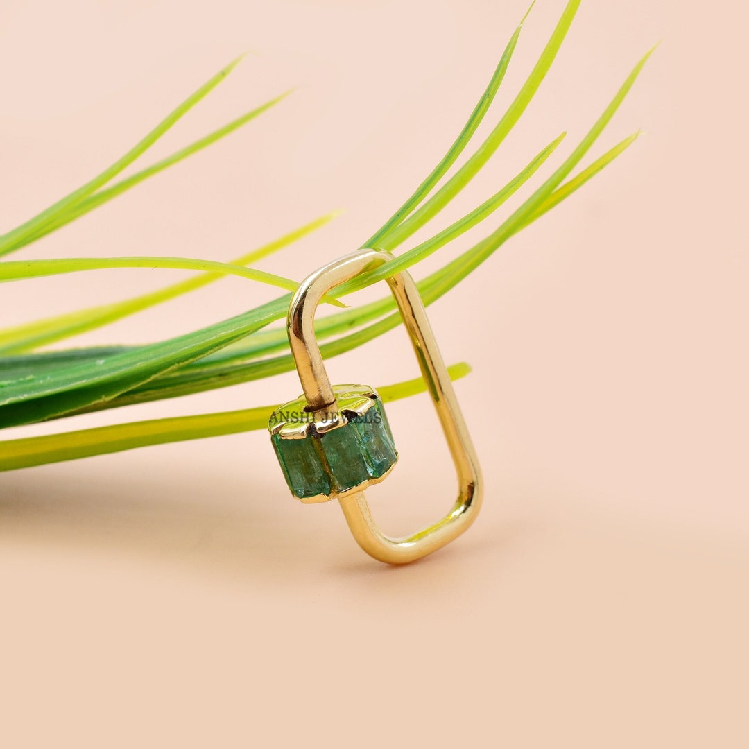 14K Yellow Gold Screw Carabiner Lock Gemstone Screw Carabiner Lock ...