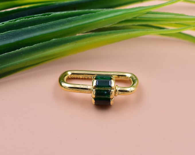 14K Gold Plated Emerald Carabiner Lock, Handmade Sterling Silver - Etsy