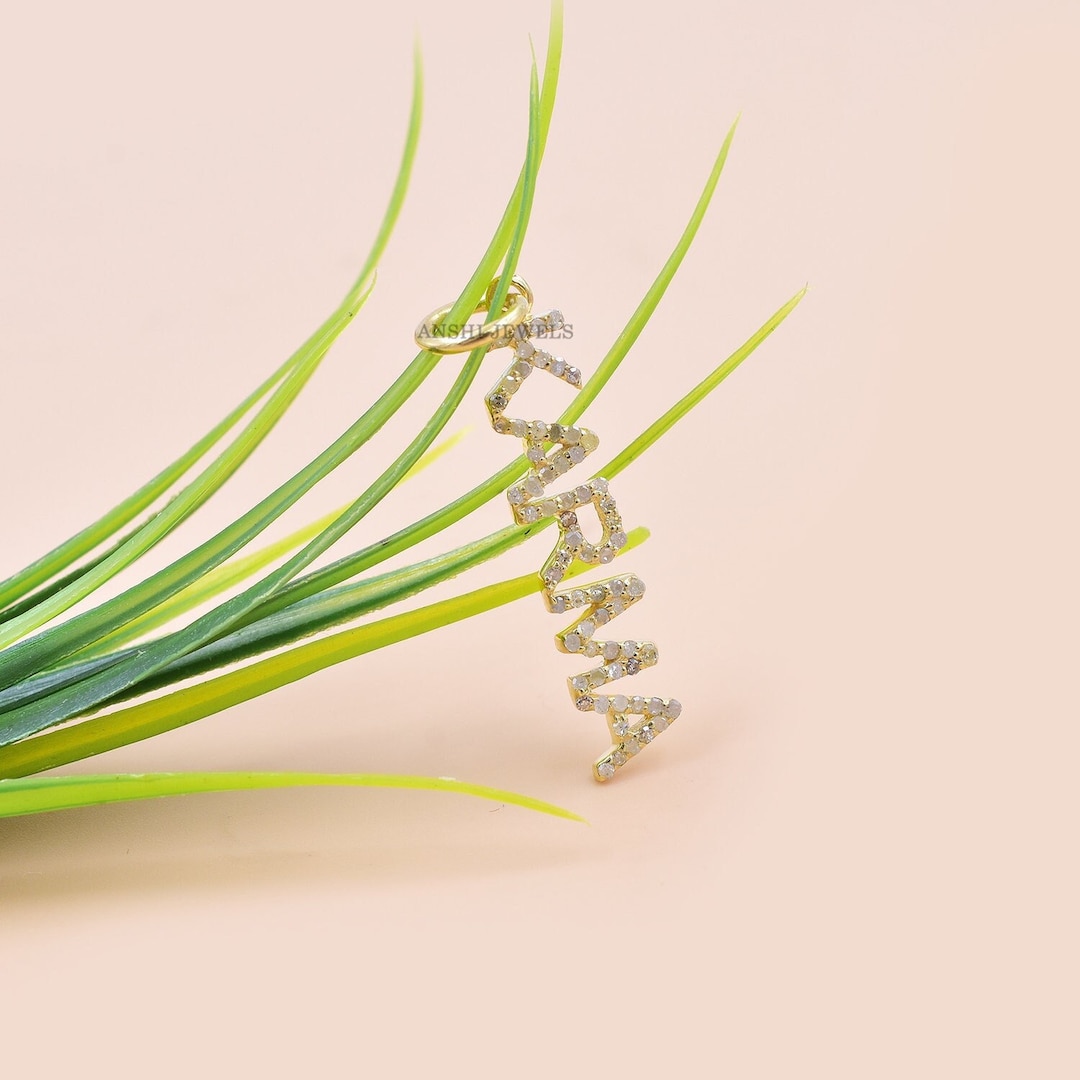 14K Yellow Gold Plated KARMA Letter Charm, Single Cut Diamond KARMA ...