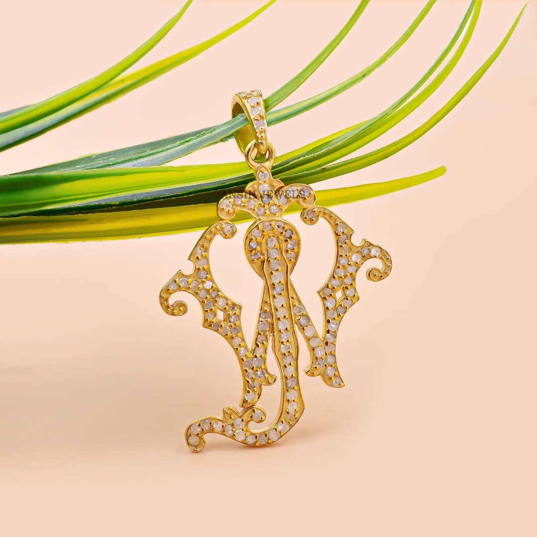 14K Yellow Gold Plated Monogram, Diamond Monogram, WJ-JW Letter ...