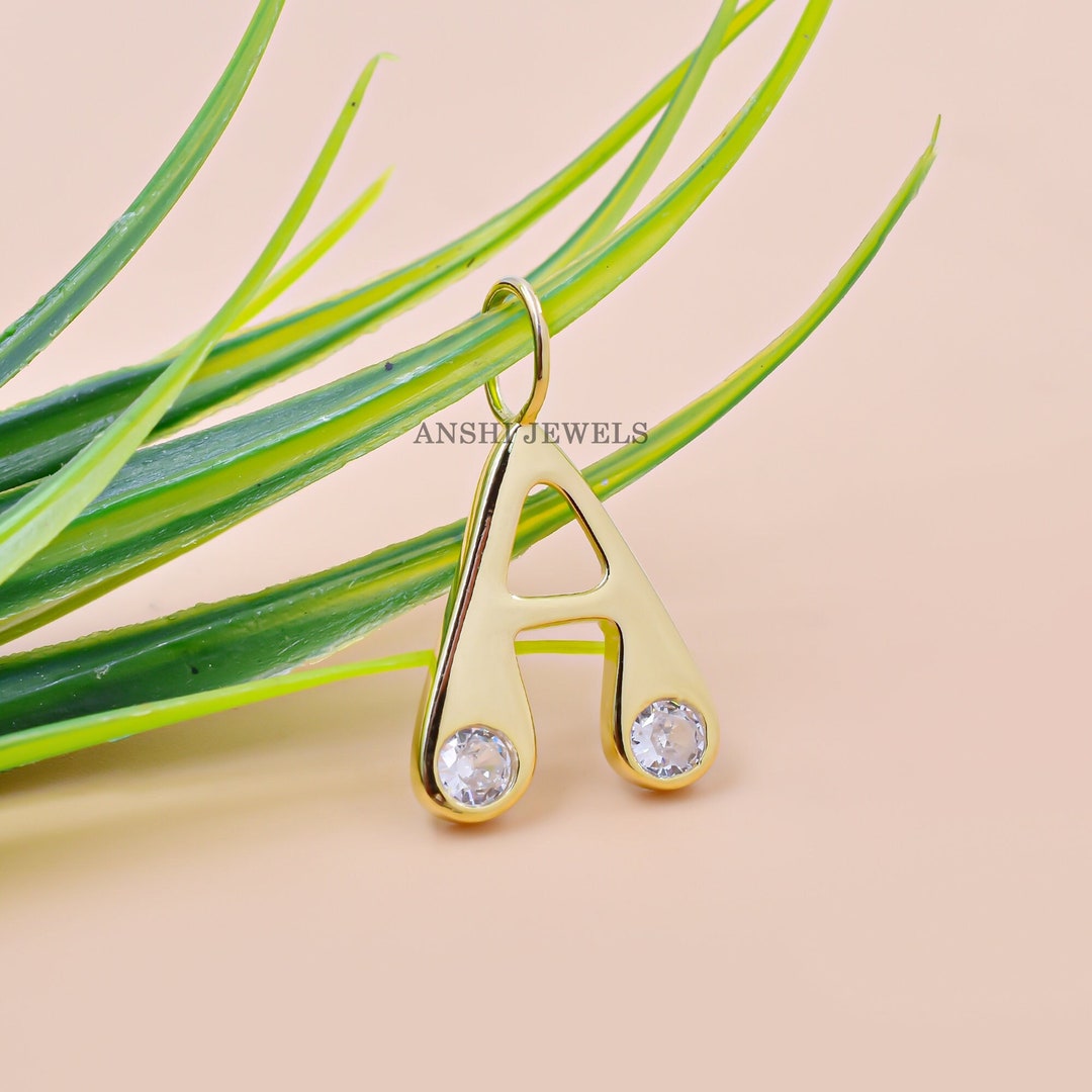 14K Yellow Gold P Bubble Letter Charm, Initial Letter Charm, White ...