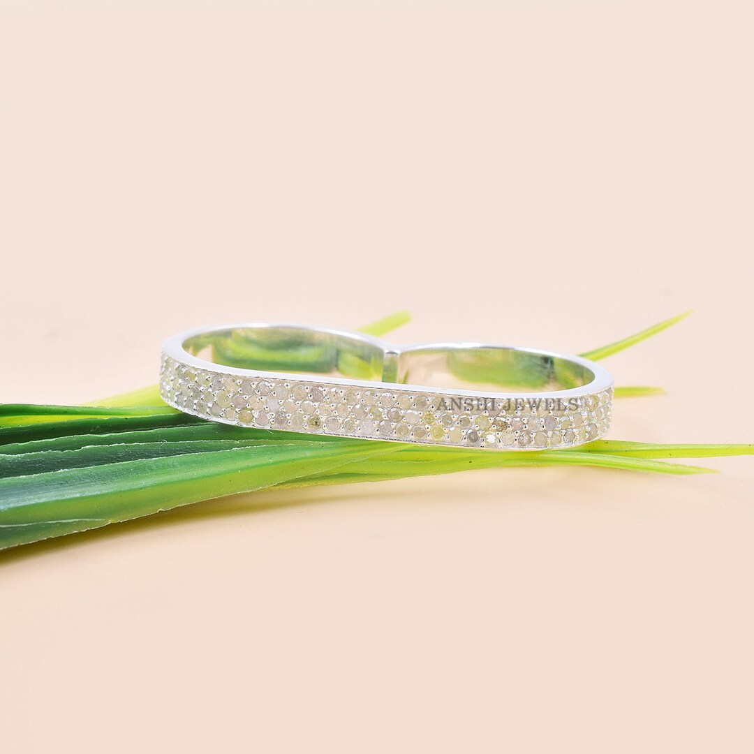 925 Sterling Silver Two Finger Ring, Single Cut Diamond Two Finger Ring ...