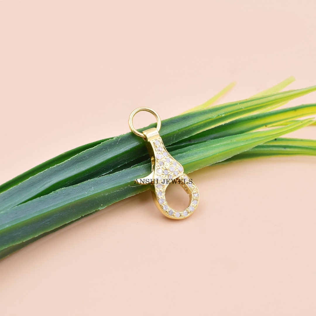 14K Yellow Gold Vermeil Clasp Lock, Single Cut Diamond Finding Lock ...