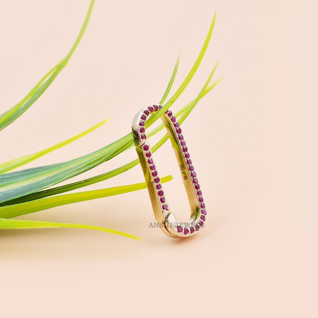 14K Yellow Gold Enhancer Lock New Designer Double Side Ruby Lock ...