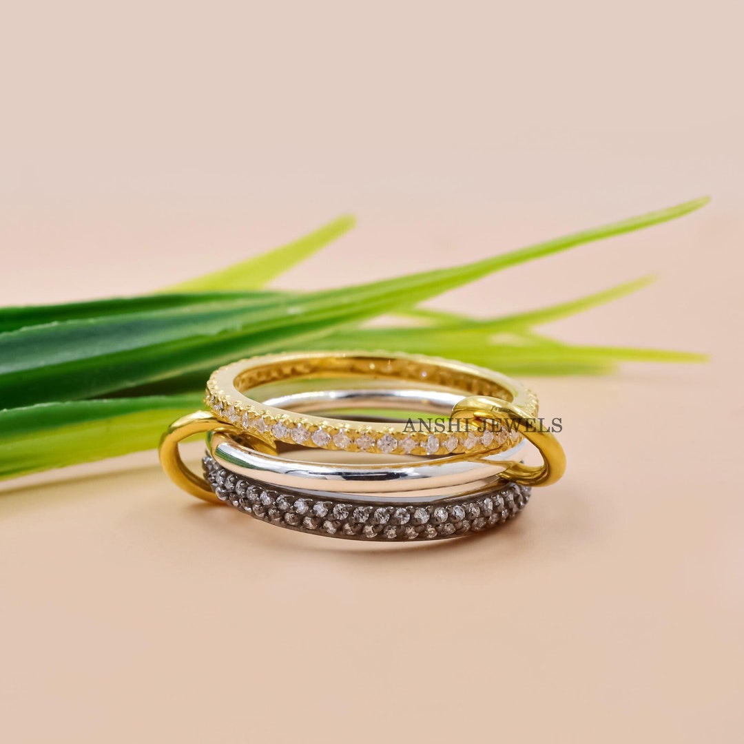 New Designer Multi-connector Stacking Band Ring Cubic Zirconia 3 Set ...
