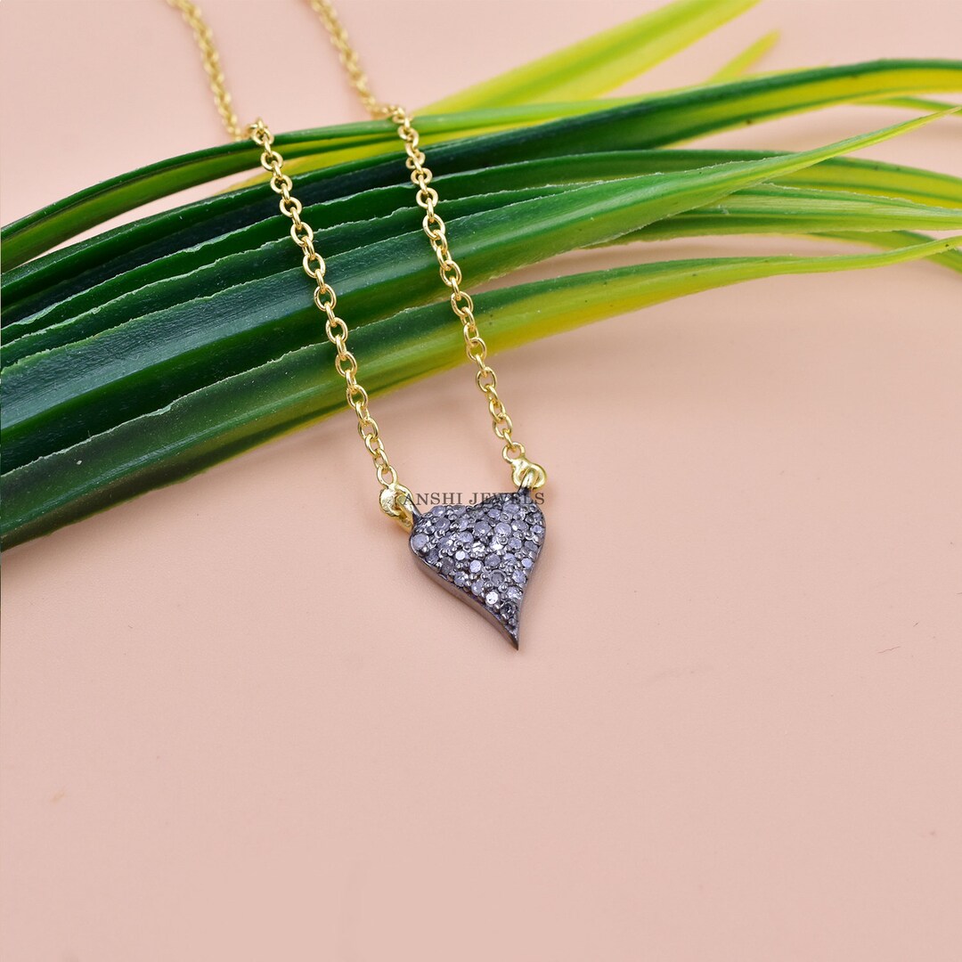 14K Gelbgold Vermeil Herz Halskette, Pave Diamant Herz Kette Halskette, Frau Herz Kette ...