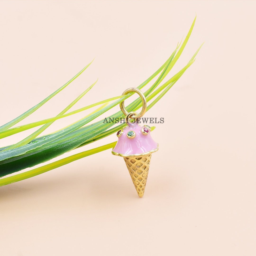 Handmade 14K Gold Plated Ice Cream Cone Charm, Multi Topaz Gemstone - Etsy
