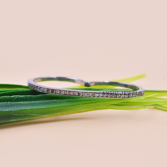 Single Cut Diamond Two Finger Ring 925 Silver Gray Plated - Etsy