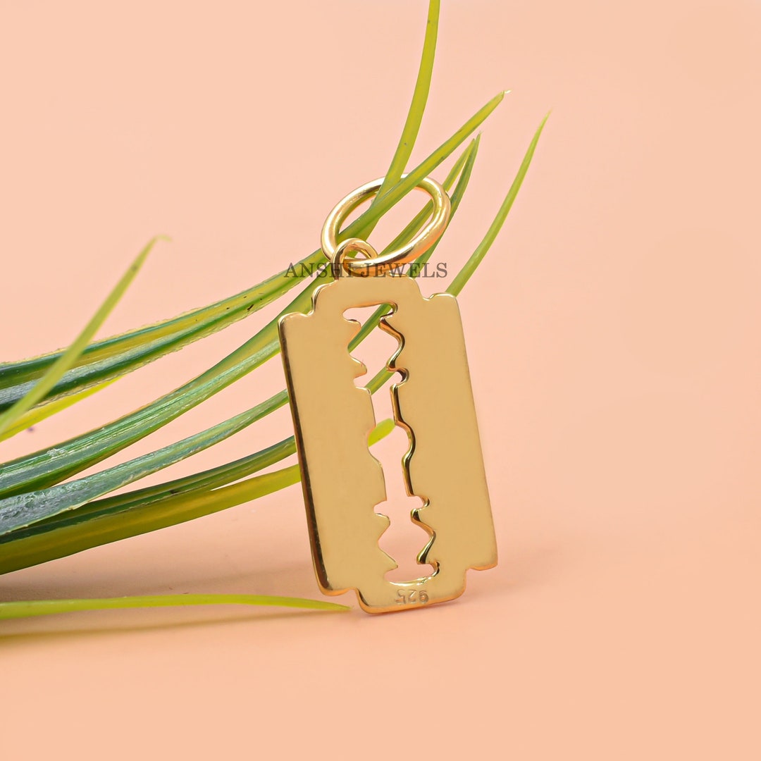 14K Yellow Gold Plated Razor Blade Pendant New Designer Blade Pendant ...